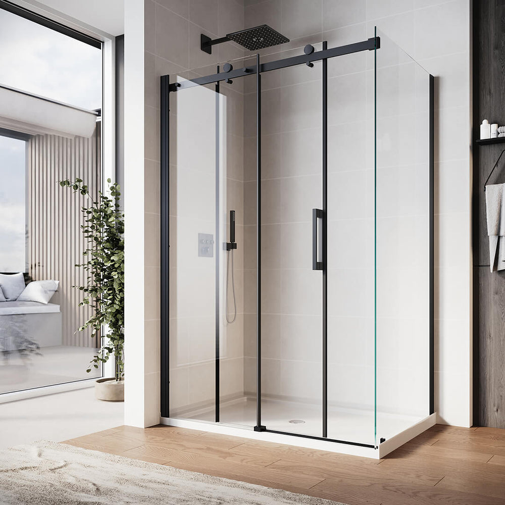 ELEGANT SHOWERS Frameless Sliding Shower Screens Luxury Bathroom Black