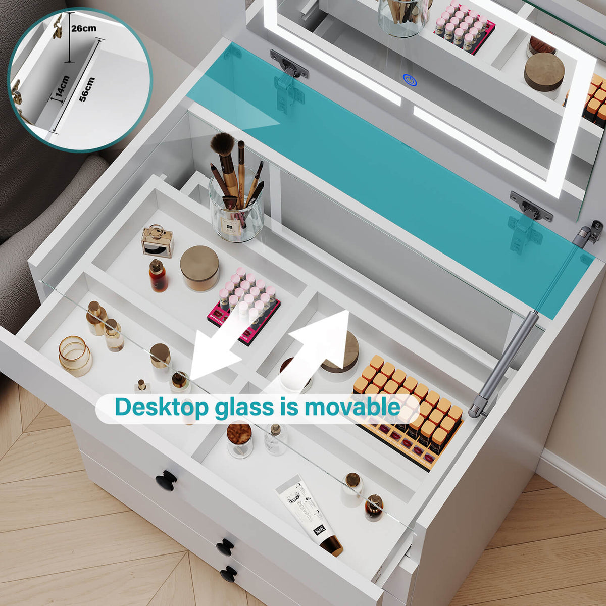 Dressing Table Bedside Tables 2-in-1 Set Hidden Makeup Mirror Storage