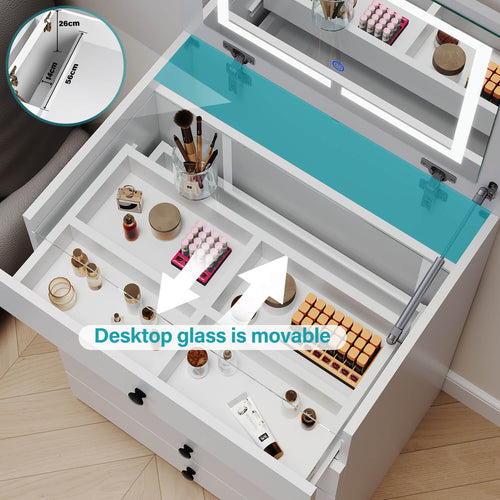Dressing Table Bedside Tables 2-in-1 Set Hidden Makeup Mirror Storage