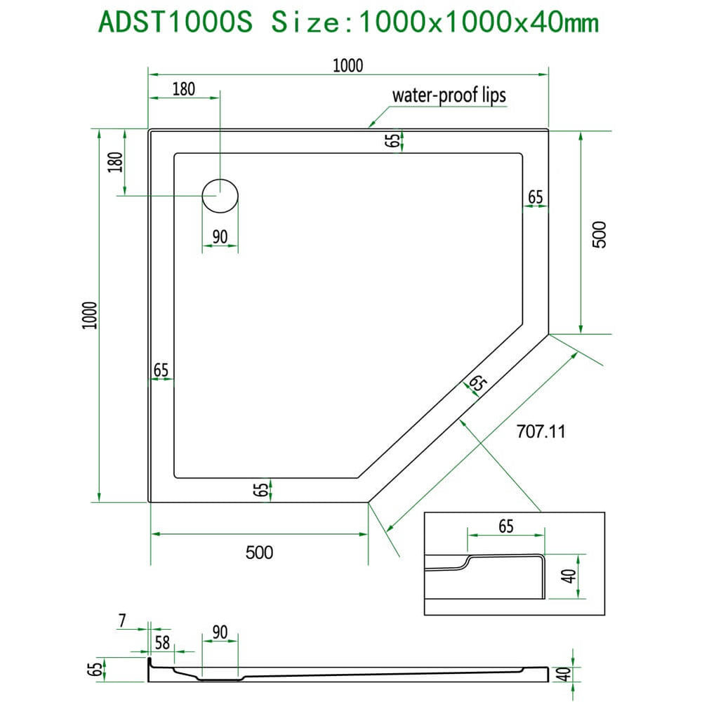 Diamond Solid Shower Base Stone Resin Shower Tray