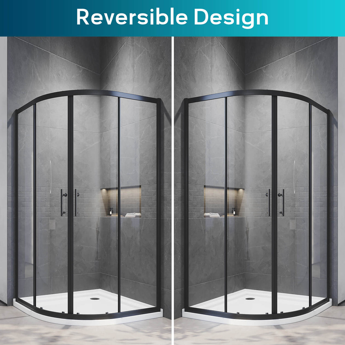 Curved Black Framed Sliding Shower Screen - Elegant Showers