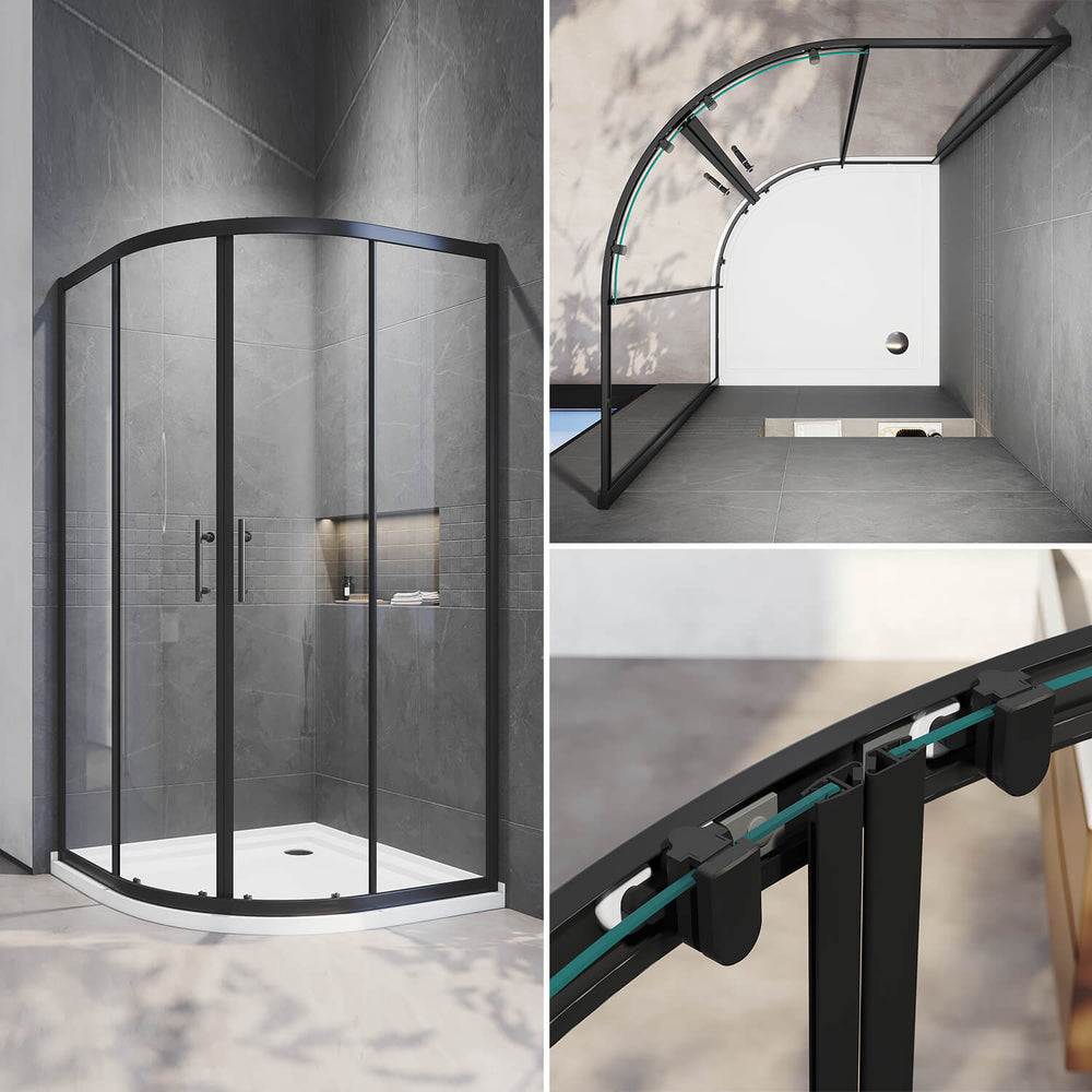 Curved Black Framed Sliding Shower Screen - Elegant Showers