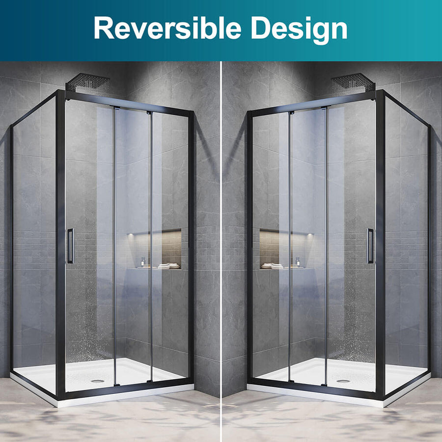 Black 3 Panel Sliding Door with Side panel Shower Enclosure