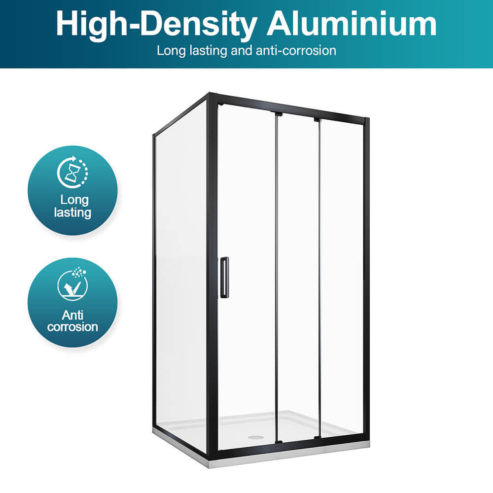 Black 3 Panel Sliding Door with Side panel Shower Enclosure
