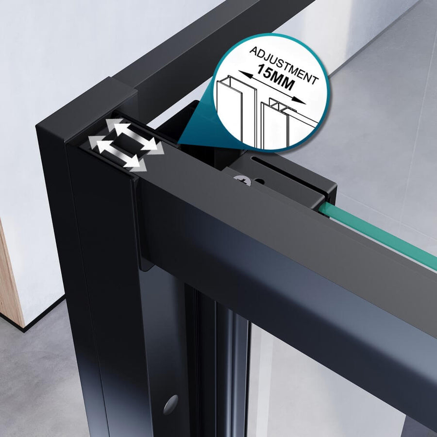 Black 3 Panel Sliding Door with Side panel Shower Enclosure
