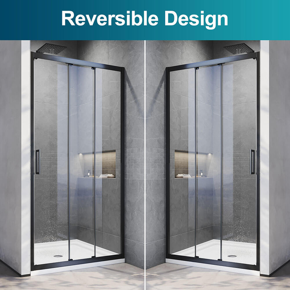 Black Corner 3 Panel Shower Screen Sliding Door Safety Enclosure
