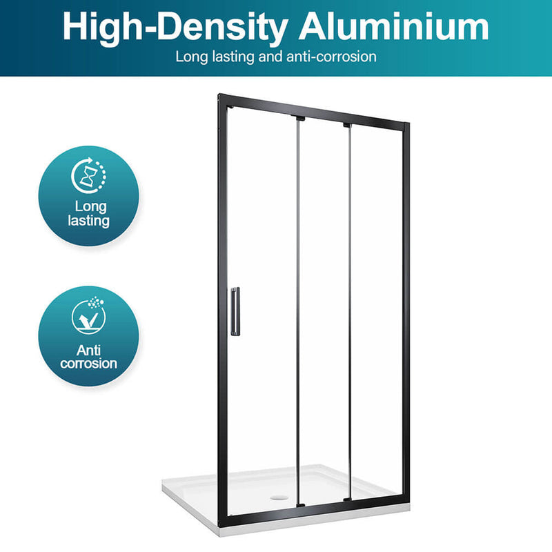 Black Corner 3 Panel Shower Screen Sliding Door Safety Enclosure