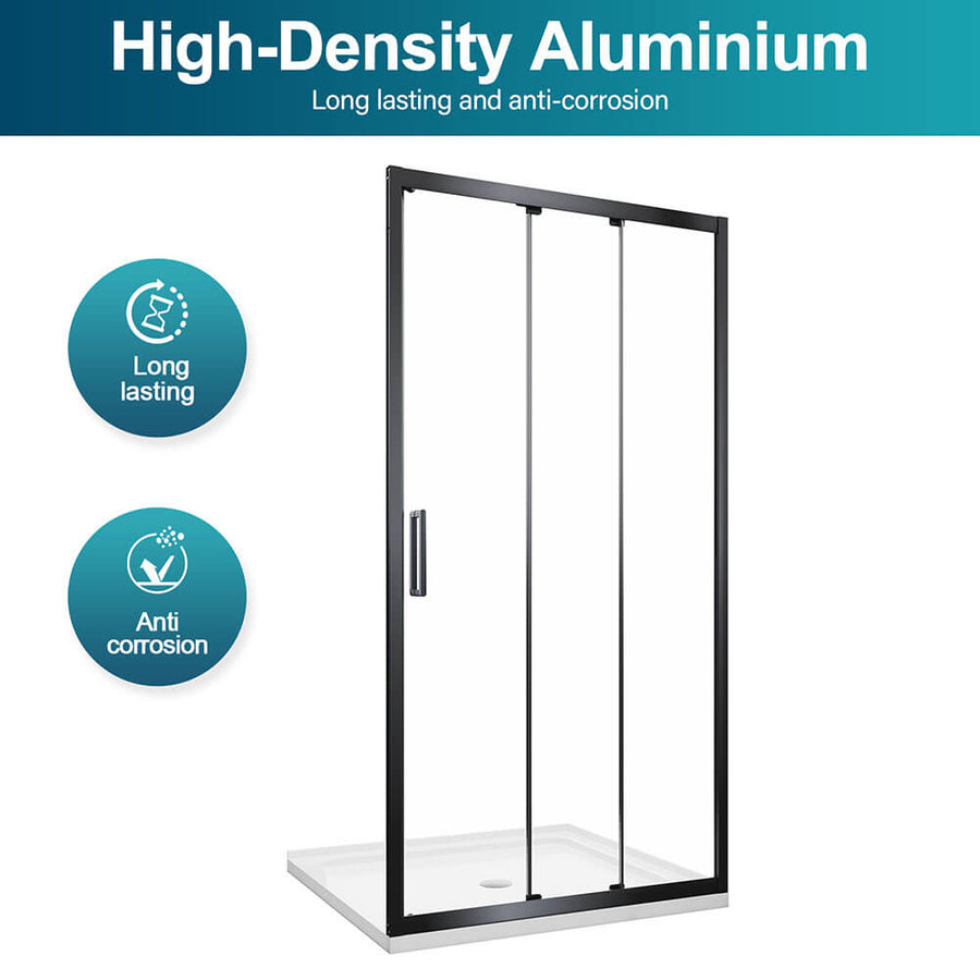 Black Corner 3 Panel Shower Screen Sliding Door Safety Enclosure