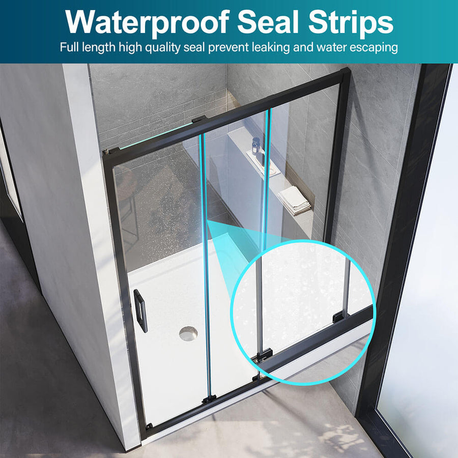 Black Corner 3 Panel Shower Screen Sliding Door Safety Enclosure