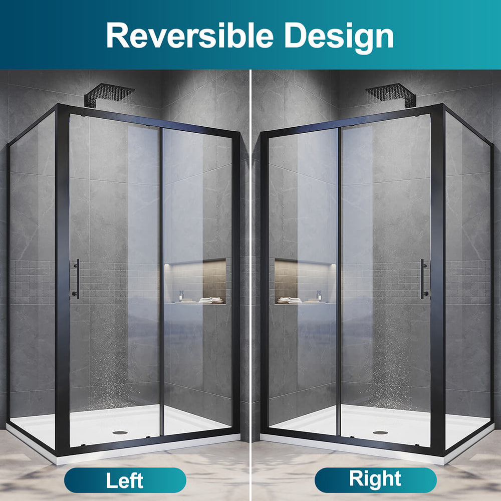 Black Framed 2 Panel Shower Enclosure Sliding Screen