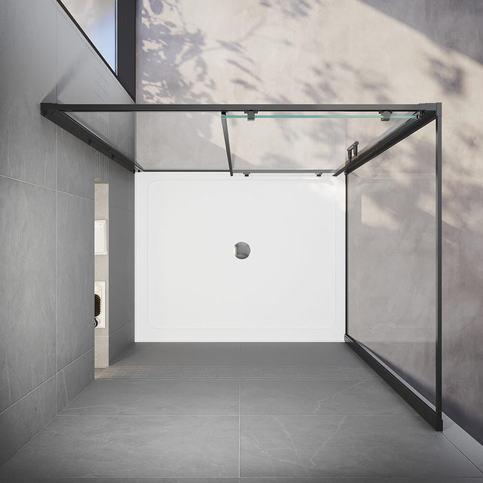 Black Framed 2 Panel Shower Enclosure Sliding Screen