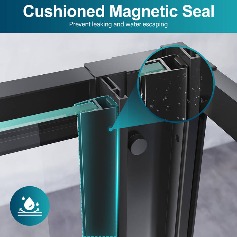 Black Framed 2 Panel Shower Enclosure Sliding Screen