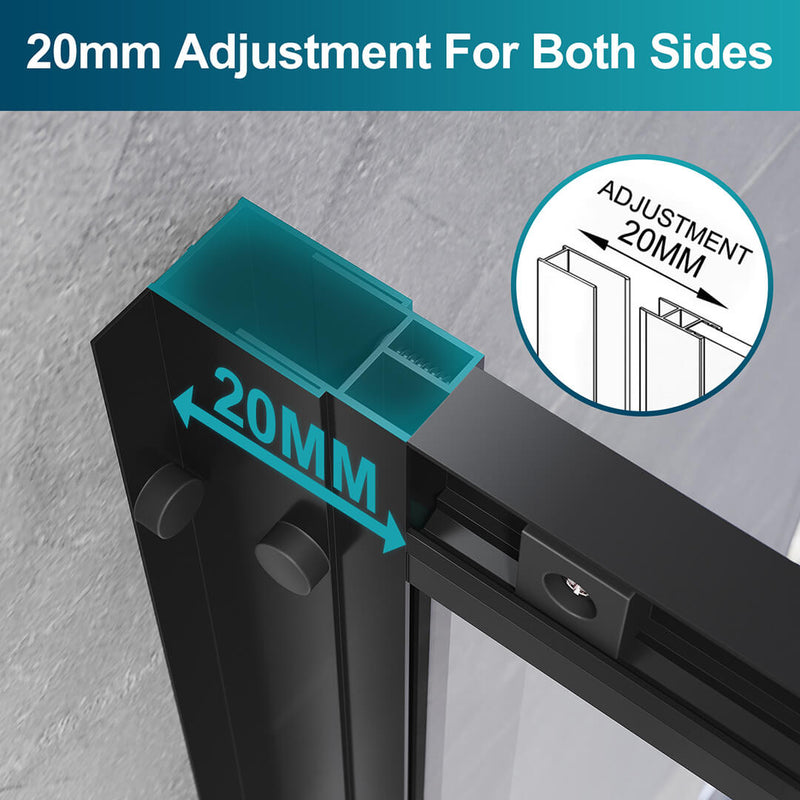 Black Framed 2 Panel Shower Enclosure Sliding Screen