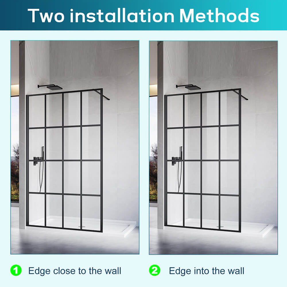 Black Framed Walk in Shower Screen 8mm Tempered Glass Fixed Panel 1000