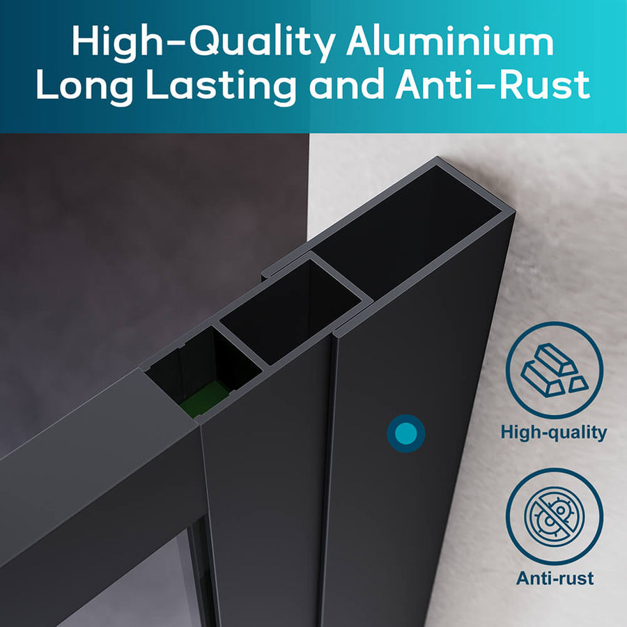 Black Framed Walk in Shower Screen 8mm Tempered Glass Fixed Panel 1000