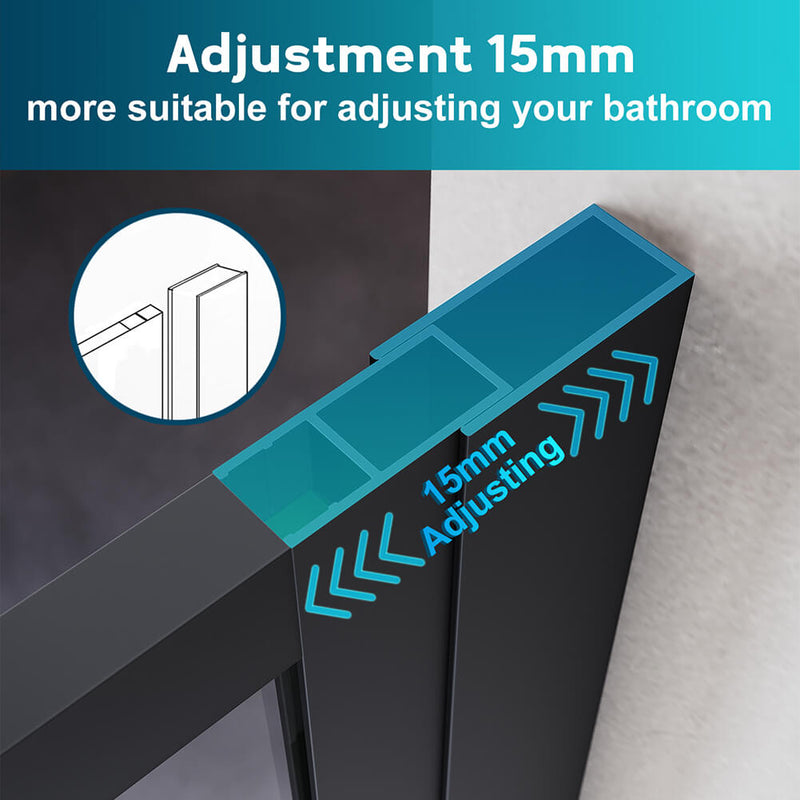 Black Framed Walk in Shower Screen 8mm Tempered Glass Fixed Panel 1000