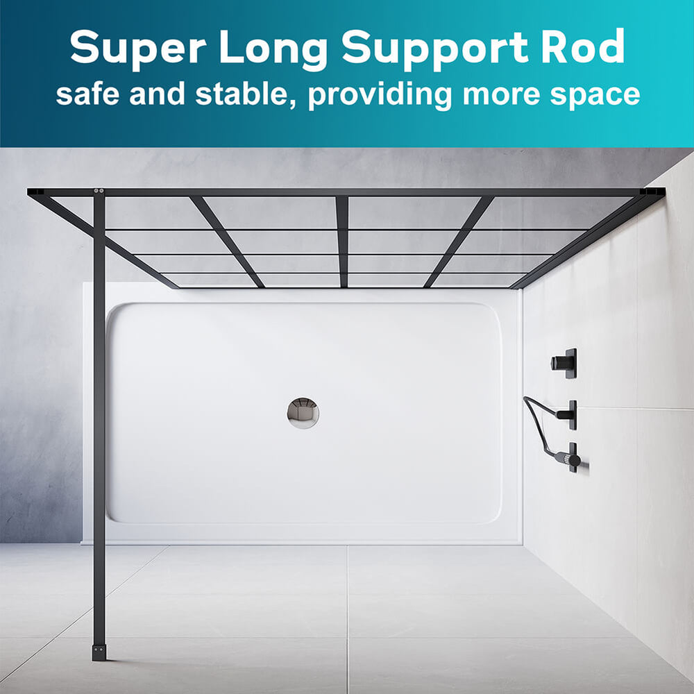 Black Framed Walk in Shower Screen 8mm Tempered Glass Fixed Panel 1000