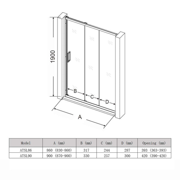 3 Panel Sliding Shower Screen Enclosure Door