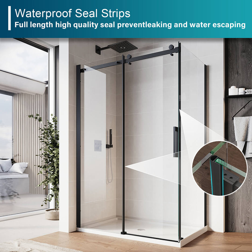 ELEGANT SHOWERS Frameless Sliding Shower Screens Luxury Bathroom Black
