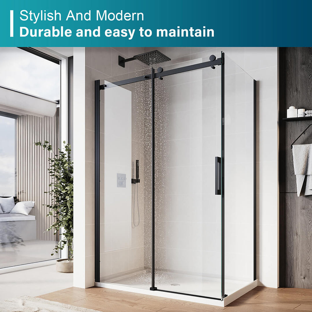 ELEGANT SHOWERS Frameless Sliding Shower Screens Luxury Bathroom Black