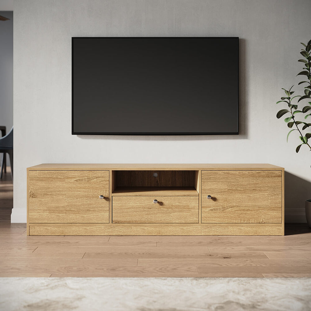 1600mm Natural TV Cabinet Entertainment Unit Stand with 1 open storage