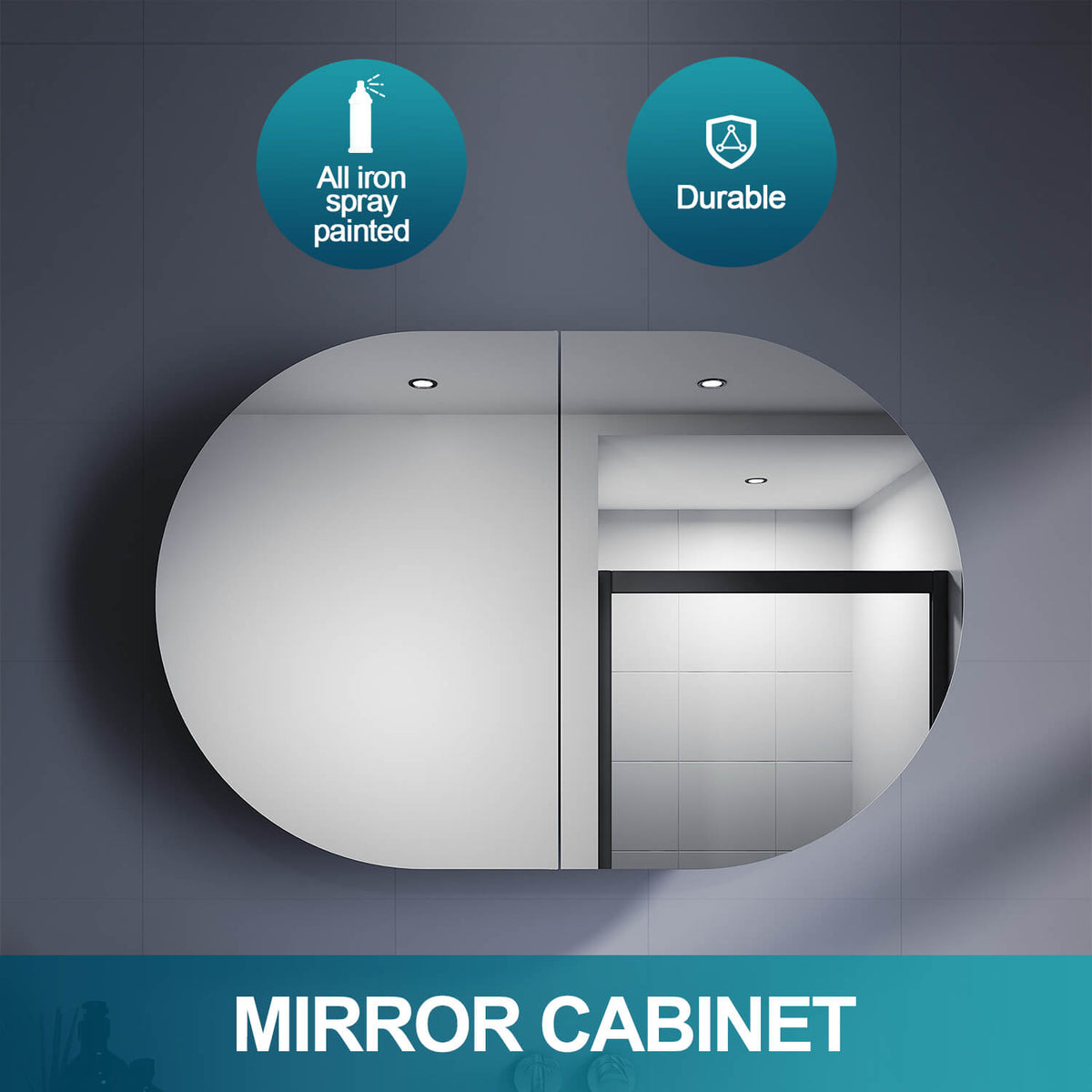 White 900x600mm Oval Mirror Cabinet Medicine Shaving Bathroom Wall Hun
