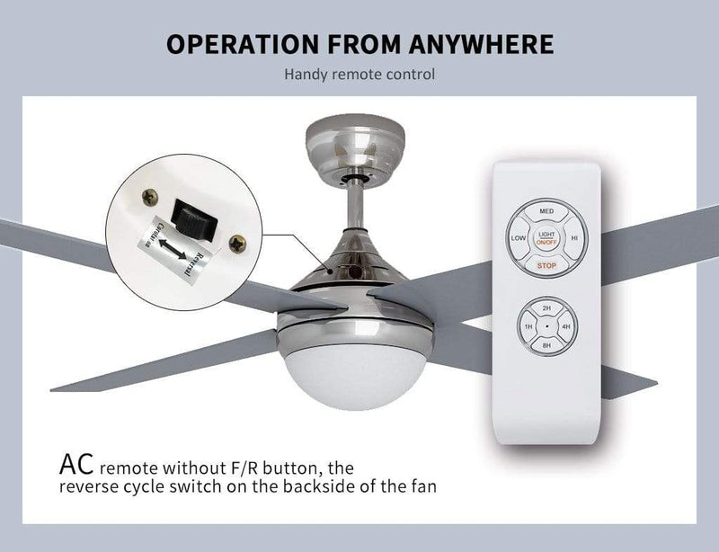 1200mm 48’‘ AC 3 Colors LED Light 4 Blades Remote Control Ceiling Fan