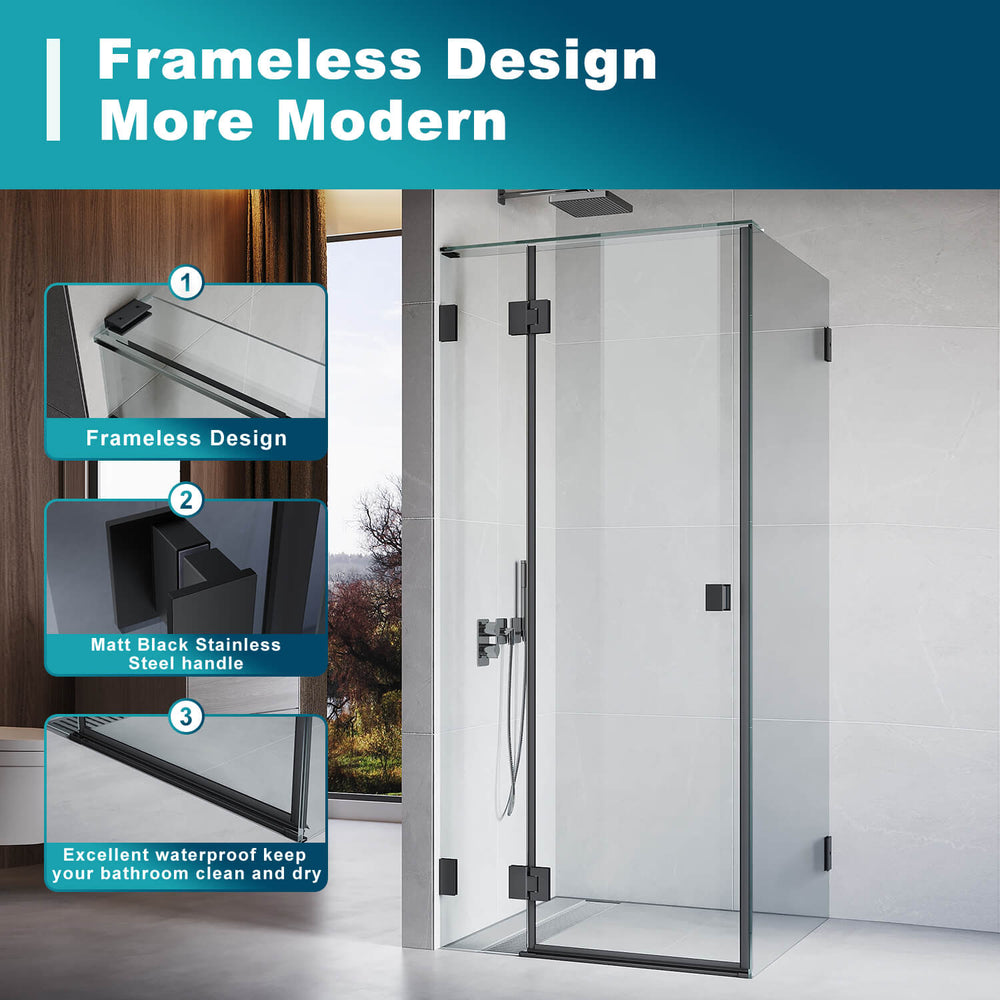 Sleek and Stylish 10mm Black Fully Frameless Shower Screen Enclosure