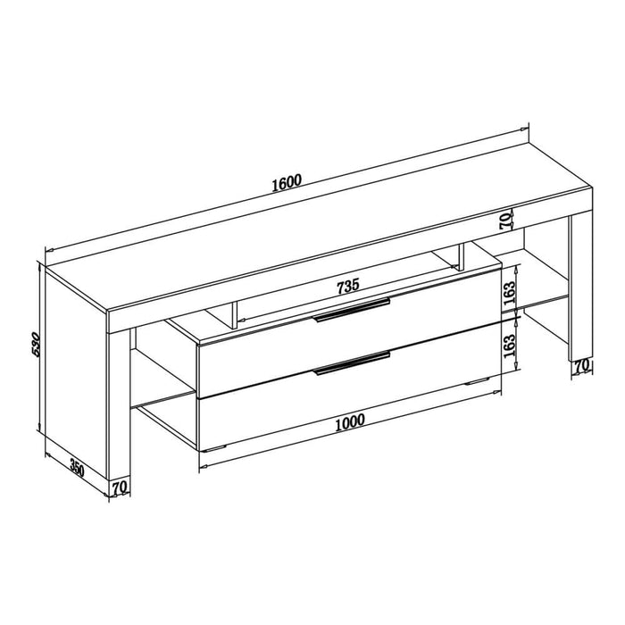 1600mm 16 Colors LED TV Entertainment Storage Unit Black