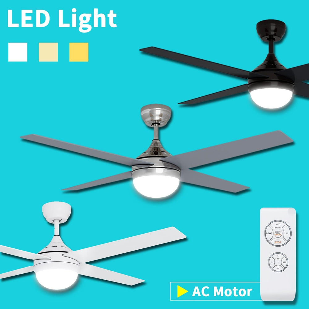 1200mm 48’‘ AC 3 Colors LED Light 4 Blades Remote Control Ceiling Fan