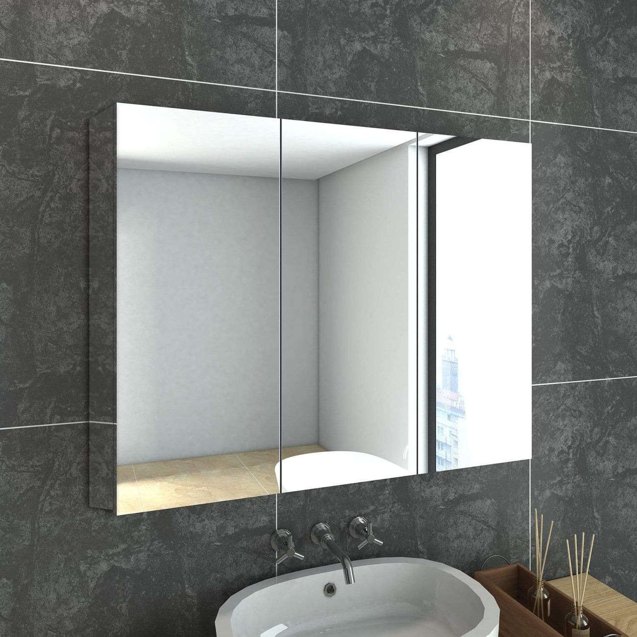 900x150x710mm Bathroom Mirror Cabinet Storage Polished Stainless Steel