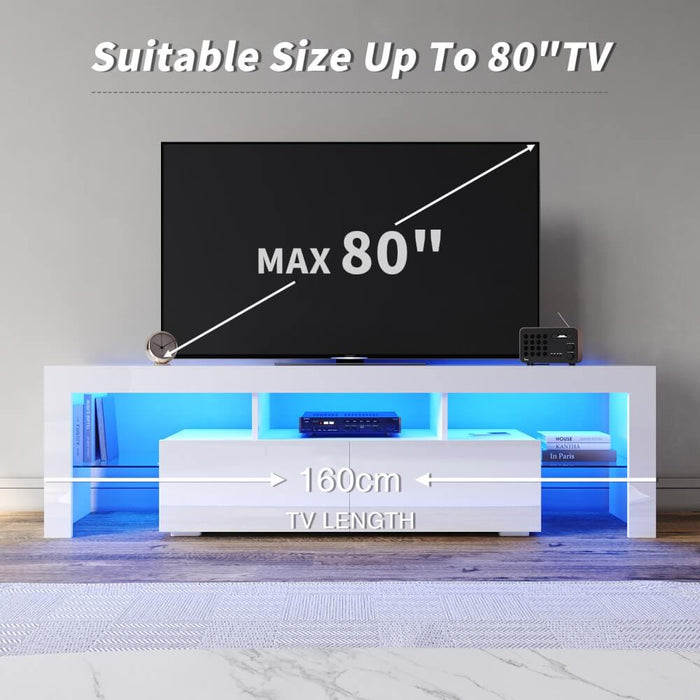 1600mm 16 Colors LED TV Entertainment Storage Unit White with 2 Horizo