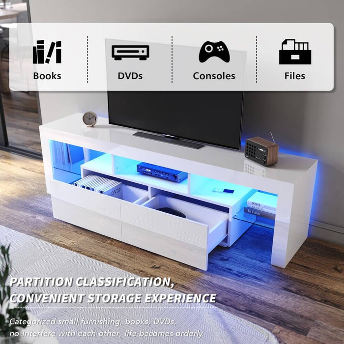 1600mm 16 Colors LED TV Entertainment Storage Unit White with 2 Horizo