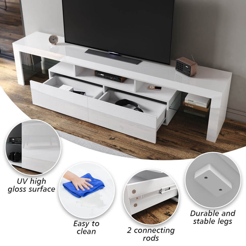 2000mm 16 Colors LED TV Entertainment Storage Unit White