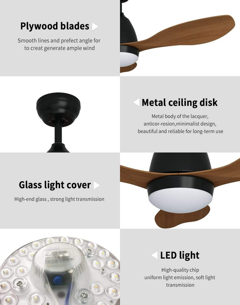 1200mm 48'' DC With 3 Colors LED Light 3 Blades Ceiling Fan
