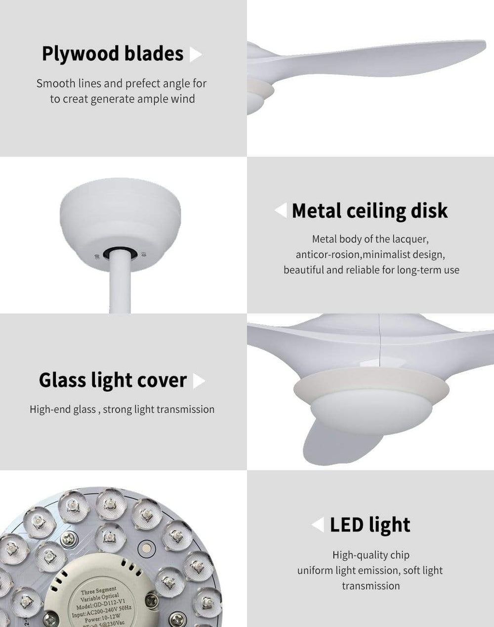 1320mm 52'' DC 3 Colors LED Light Remote Control 3 Blades Ceiling Fan