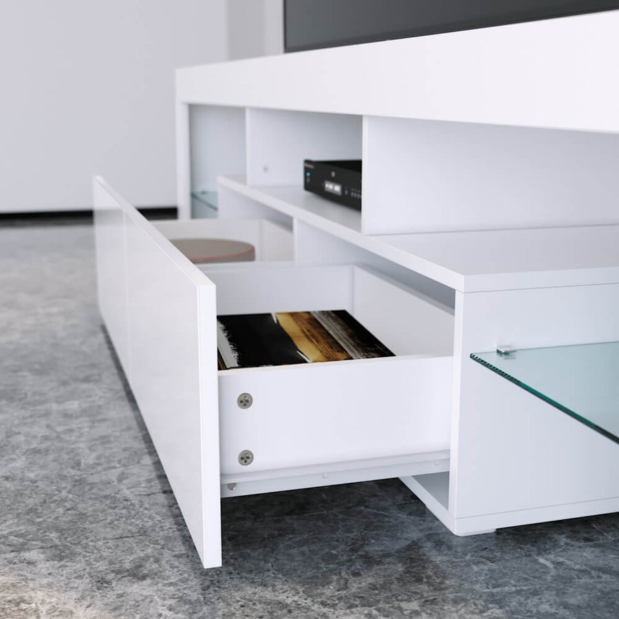 2000mm 16 Colors LED TV Entertainment Storage Unit White