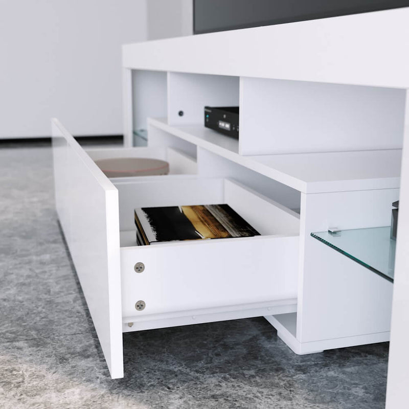 1600mm 16 Colors LED TV Entertainment Storage Unit White with 2 Horizo