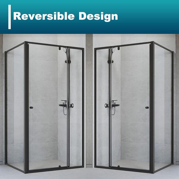 ELEGANT SHOWERS Framed Pivot Shower Screen Cubicle Adjustable Black