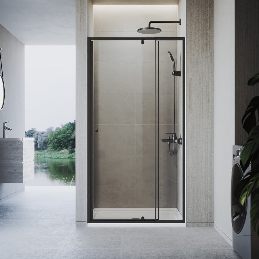 ELEGANT SHOWERS Semi-Frameless Shower Screen Pivot Door Adjustable Bla