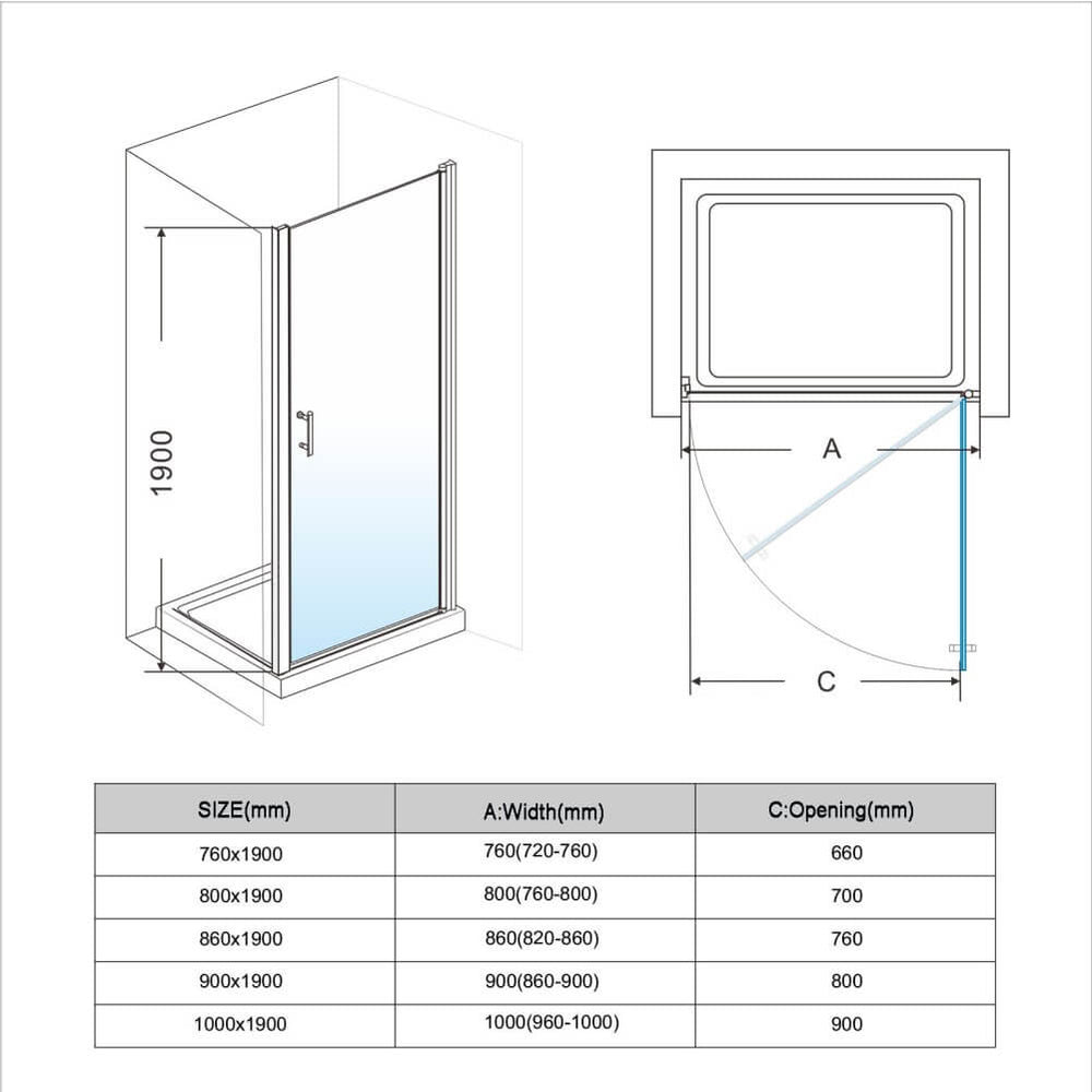 Elegant Showers Frameless Pivot Shower Door