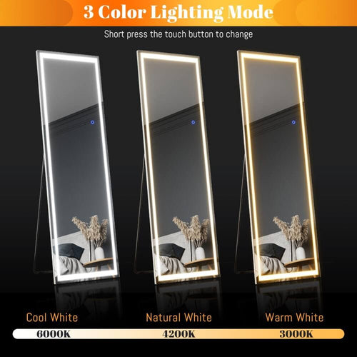 3 Color LED Light Full Length Dressing Mirror Wall Mounted Hanging