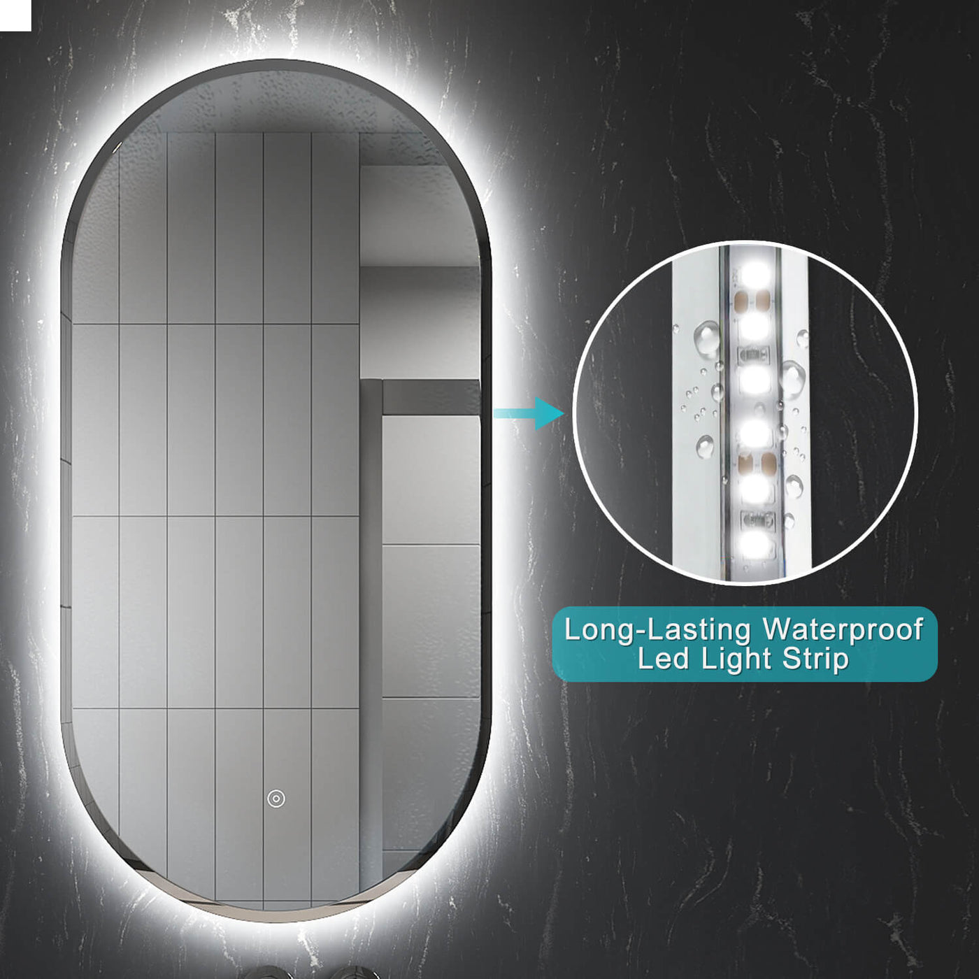 450x900mm 900x450mm Back LED Light Anti-fog Oval Bathroom Mirror