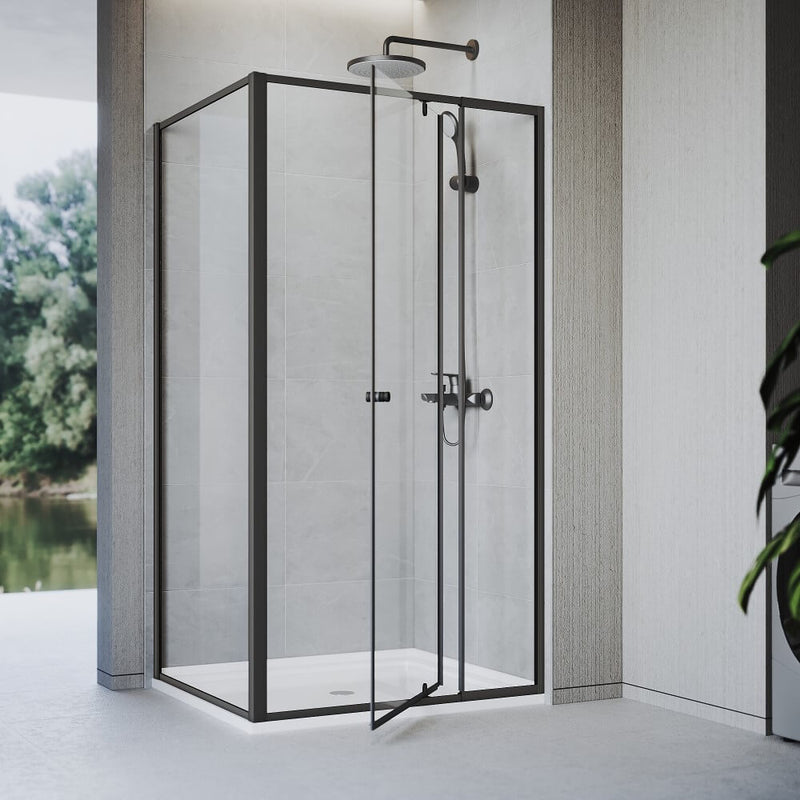 ELEGANT SHOWERS Framed Pivot Shower Screen Cubicle Adjustable Black