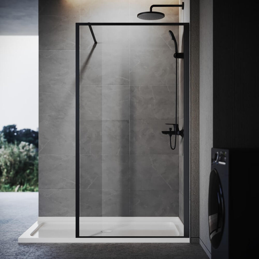 Elegant Showers 10mm Glass Walk In Shower Screen Framed Black