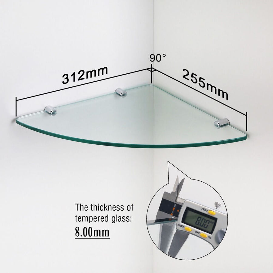 Bathroom Round Corner Glass Shelf 8mm Tempered Toughen Clear Glass