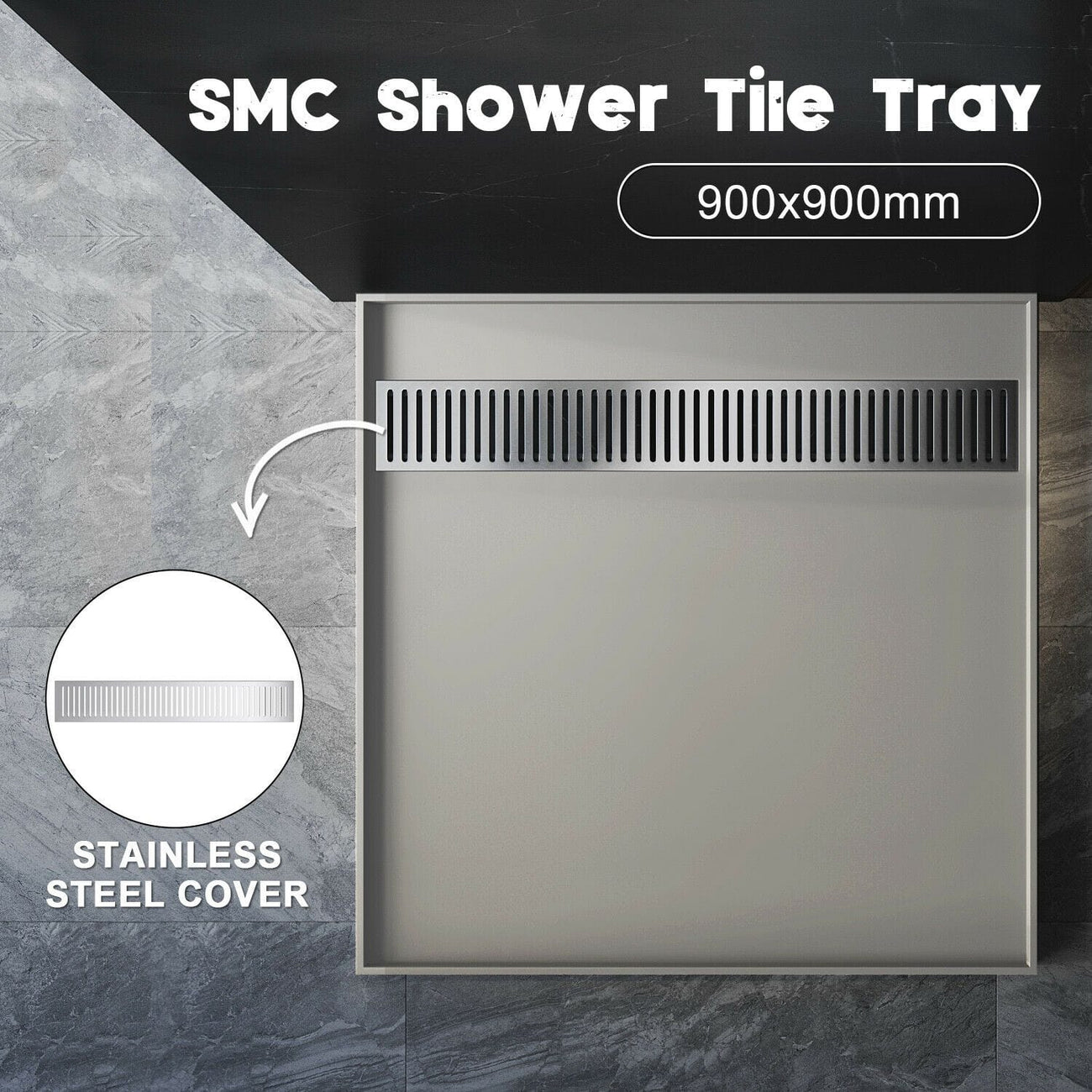 ELEGANT Rectangle Durable SMC Shower Base Gray - Tile over Tray Shower
